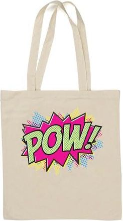 Generic Super Hero POW Sac fourre-tout en coton naturel Blanc