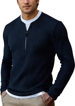 Generic Sweat-shirt pour homme uni textur&eacute; &agrave; manches longues d&eacute;contract&eacute; demi-fermeture &eacute;clair pull ample confortable respirant v&ecirc;tements de sport pour la mar