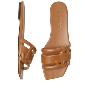 Jimmy Choo London Laran Tan Leather Slides Size 37