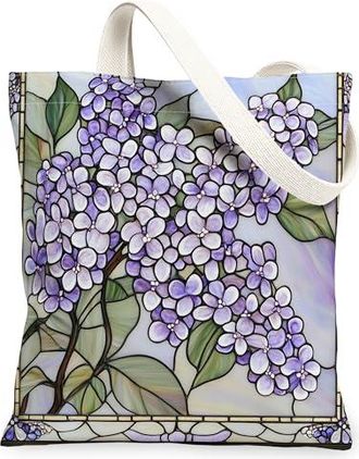 Generic Sac fourre-tout en toile de fleurs lilas printani&egrave;res pour le shopping, 33 x 38,1 cm, sac d&eacute;picerie r&eacute;utilisable pour femme, peinture esth&eacute;tique, d&eacute;co