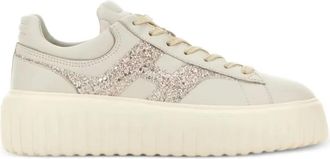 Hogan Low-Top Sneaker - Smooth Leather Flats With Glittery Wave Detail - Gr. 37 (EU) - in Beige - f&uuml;r Damen
