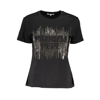 Patrizia Pepe Stilvolles Kontrast Rundhals Baumwoll T-Shirt - - Tops - Damen - Schwarzk - XS