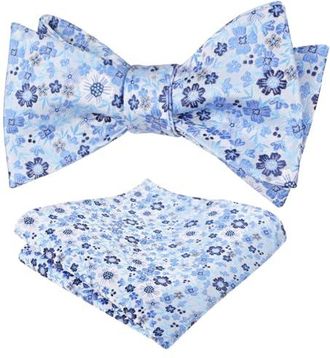 Alizeal Ensemble noeud papillon et mouchoir de poche pour homme Motif floral, bleu ciel, taille unique
