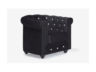 Vente-Unique Fauteuil Chesterfield - Velours Noir et Boutons Effet Cristal