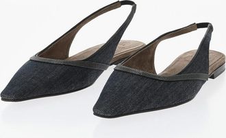Brunello Cucinelli Denim-Slingback-Sandalen mit Strass Brunello Cucinelli