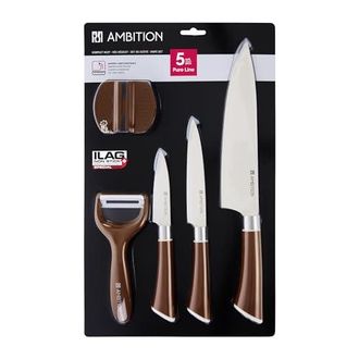 Ambition K&uuml;chenmesser Set 5 teilig Pure Line Kochmesser Universalmesser Gem&uuml;sesch&auml;ler Sch&auml;rfer