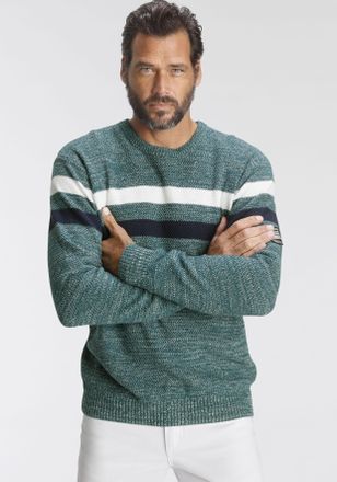 Man's World Rundhalspullover MANS WORLD Bis Größe 5 XL, Herren, Gr. M (48/50), bunt (türkis, weiß, blau), Feinstrick, Obermaterial: 100% Baumwolle, meliert, norma