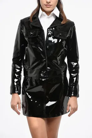 Celine Patent Jacket with Logo Buttons Celine