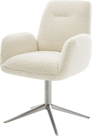 DELIFE Esszimmerstuhl Zoa-Flex Fußkreuz Edelstahl Teddystoff Beige 360° drehbar Wippfunktion Taschenfederkern