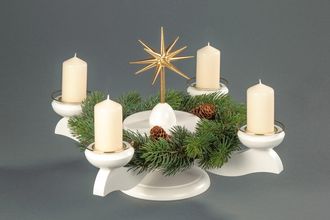 Albin Preißler Adventsleuchter, weiß - Weihnachtsstern/Plateau weiß