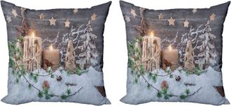 Abakuhaus Weihnachten Kissenbezug Set (2St&uuml;ck), Kerzen mit Laternen, doppelseitiges Digitaldruckdekor mit Rei&szlig;verschluss, 45 cm, Braun wei&szlig;