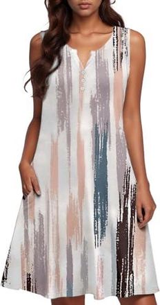 Generic Robe d&eacute;t&eacute; 2026 boh&egrave;me sans manches avec col en V et poches pour femme, blanc, XXL