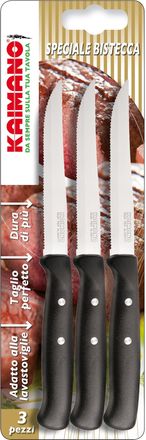 Fiskars Kaimano Premium Steakmesser, Edelstahl, Schwarz, 28 x 10 x 2 cm, 3 Einheiten