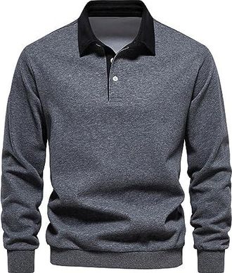 Generic Polos Manches Longues Homme Slim Polo de Travail Golf Rugby T-Shirt Décontractée Polo Coupe Ajustée Chemise Oversize Vêtements Sportswear Top Sport Ho