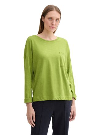 Tom Tailor Damen Loose Fit Longsleeve mit Brusttasche, 26778 - PEA Green, XL