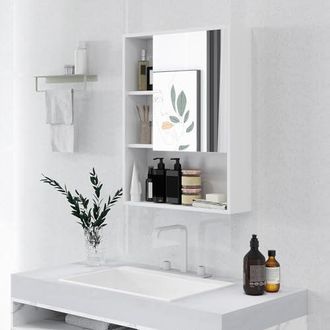 Kleankin Armoire Murale Salle de Bain avec Miroir, 60 x 15 x 76 cm, Meuble Salle de Bain, Armoire de Toilette avec Porte Miroir, 5 Compartiments et &eacute;tag&egrave;re r&eacute;g