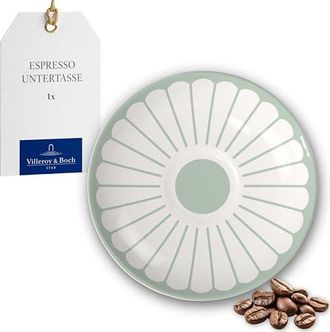 Villeroy & Boch Fleur vert Espresso-Untertasse grün, Spülmaschinenfest, Mikrowellensicher, Porzellan-Untersetzer für Espressotasse, Kleiner Servierteller, Unterteller