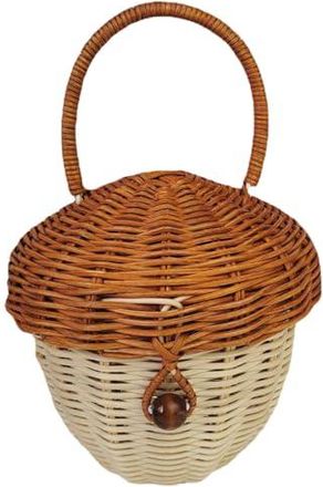 Hemobllo Panier en Rotin Tress&eacute; Forme Gland Anse Longue, Paquet &agrave; Main Portable 25x16 Cm, L&eacute;ger et Rustique pour Demoiselles Dhonneur, D&eacute;coration Int&eacute;rieure et