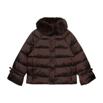 Oltre Femme, Vestes, Brun, Taille: 42 FR Doudoune avec Capuche et Bordure Effet Fourrure