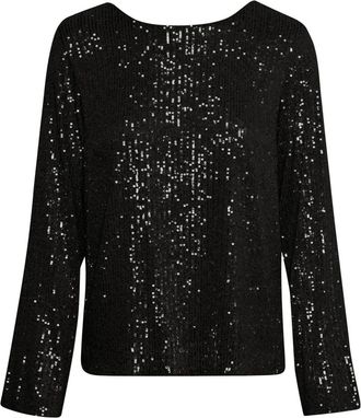 Part Two Femme, Blouses et Chemises, Noir, Taille: 44 FR Chemisier à Paillettes avec Dos en V - Noir