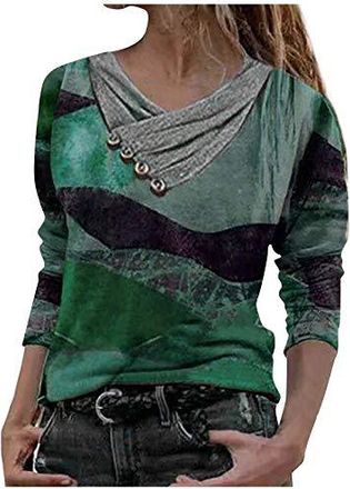 Onsoyours T-Shirt Manches Longues Femme Décontractée Col Rond Tops Lâche Tricoté Jumper Évider Épaules Dénudées Pullover Couleur Unie Blouse Mode Shirt B Vert L