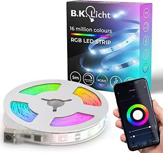 B.K.Licht I Wifi RGBIC LED Strip 5 m USB I App Steuerung I Musiksensor I Lichtleiste I Lauflicht I RGBIC Streifen I kompatibel mit Alexa I Smartes Band I selbst