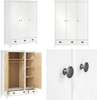 vidaXL Kleiderschrank mit 3 Türen Hill Weiß 127x50x170 cm Kiefernholz - Holzschrank - Kleiderschrank - Weißer Kleiderschrank - Moderner Kleiderschrank
