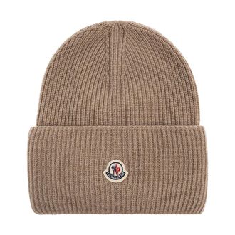 Moncler Femme, Accessoires, Beige, Taille: ONE Size Bonnet en laine avec écusson logo