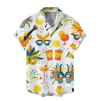 Generic Costume de carnaval pour homme - Chemise &agrave; manches courtes - Coupe droite - Chemise d&eacute;contract&eacute;e avec boutonni&egrave;re - Chemise &agrave; manches courtes streetwe