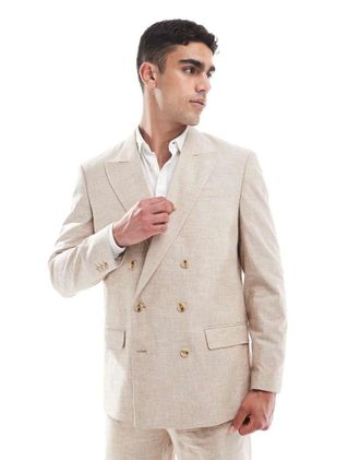 Jack & Jones Veste de costume décontractée en lin mélangé de qualité supérieure - Beige-Neutre