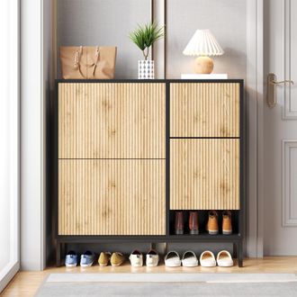 Generic Schuhschrank mit Sitzbank Shoe Cabinet Flurm&ouml;bel f&uuml;r Eingangsbereich und Schlafzimmer Schuhaufbewahrung mit Klappen und Ablagen Schuhregal mit Hocker 