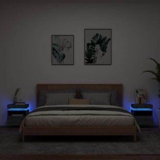 vidaXL Armoires de chevet avec lumi&egrave;res led 2 pcs sonoma gris