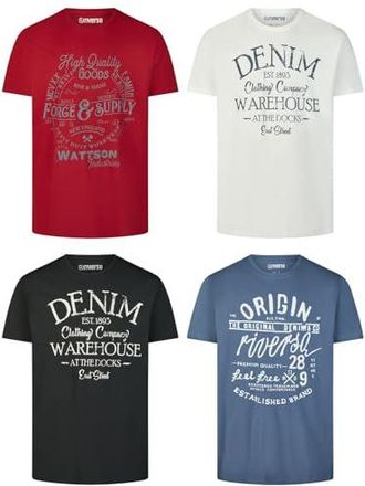 Riverso RIVLeon - Lot de 4 t-shirts &agrave; col rond et manches courtes pour homme - 100 % coton - Coupe droite - Vert, bleu, blanc, gris, rouge, orange - Taille S,