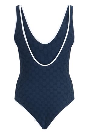 Gucci Womens One-Piece Swimsuit Jersey Jacquard Blue Polyamide One-Pieces