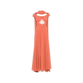 Elie Saab Femme, Robes, Orange, Taille: 36 FR Silk & Lace Long Dress
