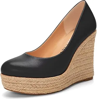 Castamere Femmes Haut High Talon Heel Compensé Plate-Forme Rond Bout Escarpins Slip-on Classique Cute Bureau Chaussures Noir 36 EU