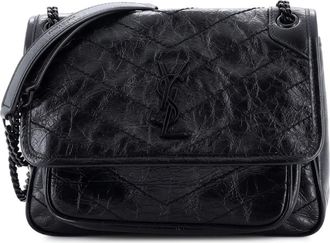 Saint Laurent Niki Chain Flap Bag Matelasse Chevron Leather Baby shoulder bag - Noir