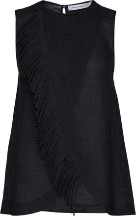 Simona Corsellini Femme, Tops, Noir, Taille: 40 FR Top incrociato frangia in organza semitrasparente