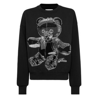 Philipp Plein Femme, Sweatshirts et sweats &agrave; capuche, Noir, Taille: 36 FR Cotton New Port Beach Fit SweaT-shirt Teddy Crystal