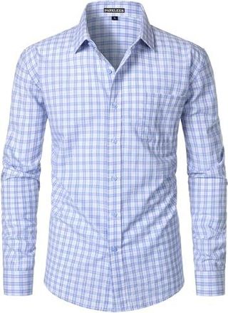 PARKLEES Chemise en flanelle l&eacute;g&egrave;re pour homme - Coupe ajust&eacute;e - Manches longues - Boutons - Motif &agrave; carreaux - Avec poche, XL