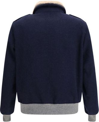 Brunello Cucinelli Cashmere with Shearling Collar Jacket - Navy