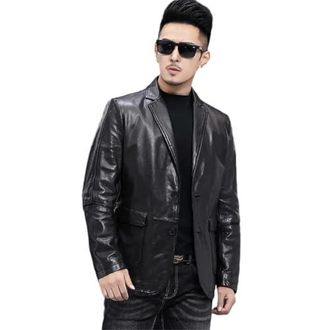 Generic Blazer en peau de mouton pour homme - Printemps et automne - Veste de costume confortable et décontractée, Noir, 5XL