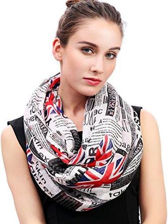 Lina & Lily foulard tube imprim&eacute; journal et Union Jack (Blanc)