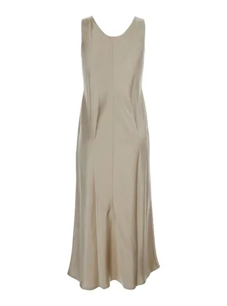 Max Mara Womens Beige Silk Dress With Asymmetrical Bottom