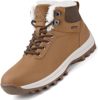 Mishansha Bottines Fourr&eacute;es Femme Hiver Chaudes Antid&eacute;rapantes &agrave; Lacets Bottes Plates en Peluche pour Ext&eacute;rieur Marron Clair EU 36