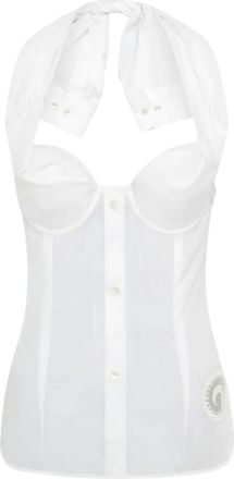 Marine Serre Femme, Blouses et Chemises, Blanc, Taille: 42 FR Haut dos nu confectionn&eacute; &agrave; partir de chemises recycl&eacute;es