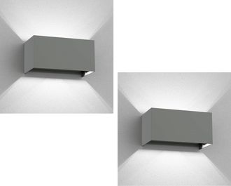 LEDs Com 2 St&uuml;ck Wandleuchte CUBEL f&uuml;r au&szlig;en, grau, IP65, Up & Downlight, inkl. 2 LED Lampen, je 4,4 W, 596lm, wei&szlig;