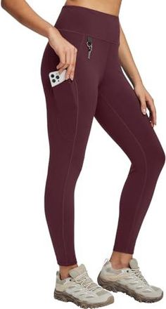 Baleaf Legging de Marche et de randonnée pour Femme avec 3 Poches, Pantalon Cargo dextérieur Taille Haute, séchage Rapide, Rouge vin, XS