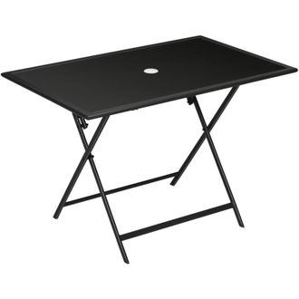OUTSUNNY Table de jardin pliable 6 places - espace parasol - dim. 110 x 70 x 70 cm - m&eacute;tal &eacute;poxy plateau verre tremp&eacute; noir
