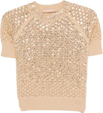 Ermanno Scervino Femme, Pulls, Beige, Taille: 36 FR Top avec Cristaux